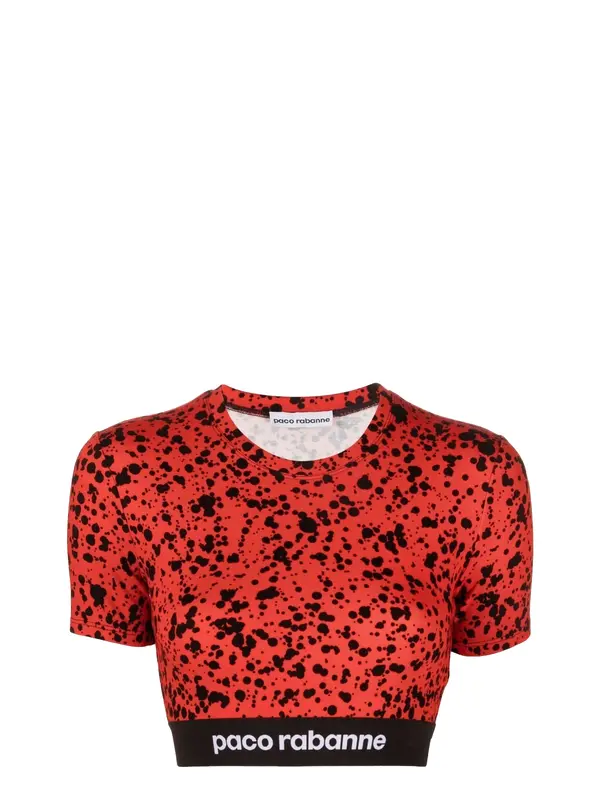 Rabanne Paint-splatter Print Cropped Top - Red