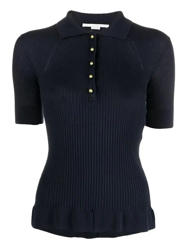 Stella McCartney Ribbed-knit Polo Top - Blue