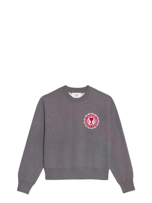 Ami Logo-patch Organic-cotton Sweatshirt - Grey