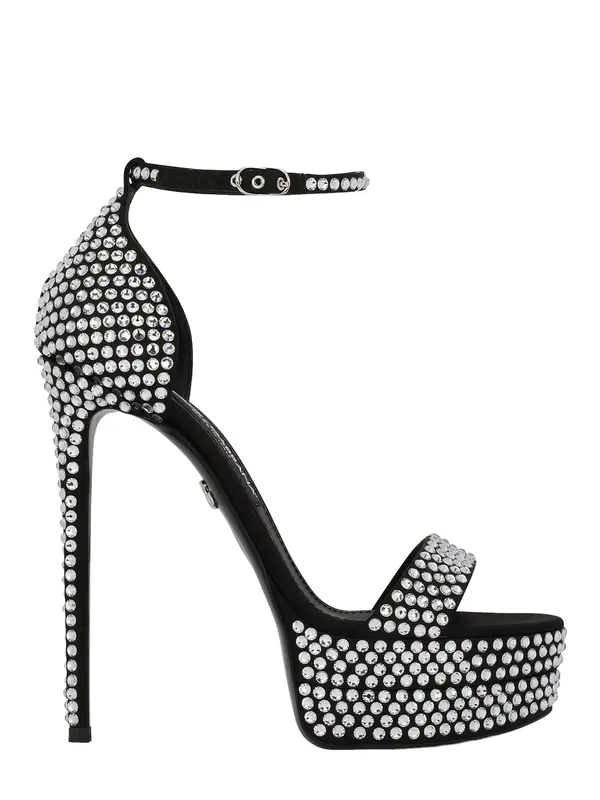 Dolce & Gabbana 145mm Rhinestone Platform Sandals - Black