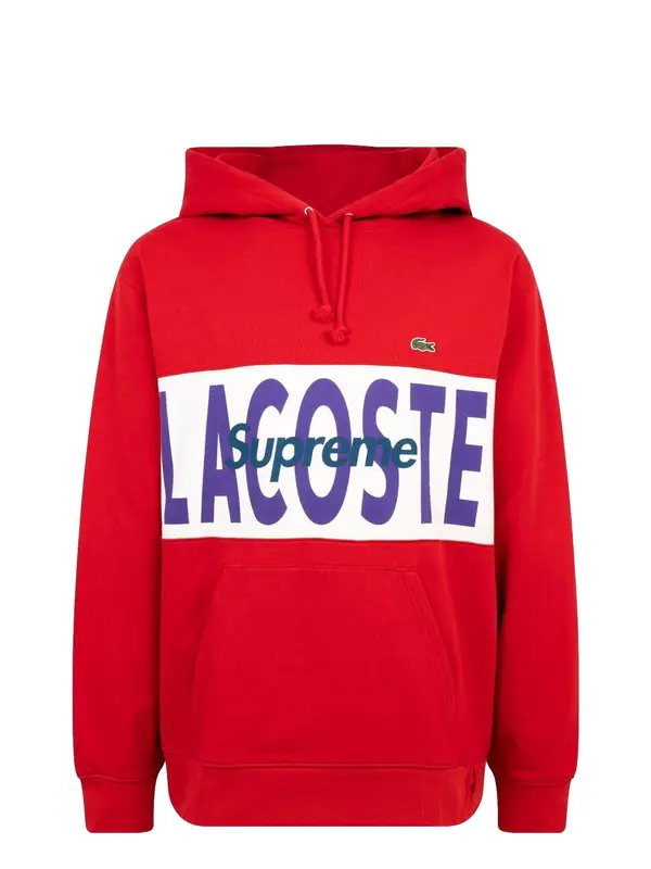 Supreme X Lacoste Logo Panel Drawstring Hoodie - Red