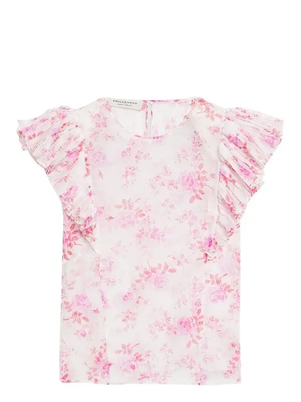 Philosophy Di Lorenzo Serafini Pleated Floral-print Chiffon Top - Pastel Pink