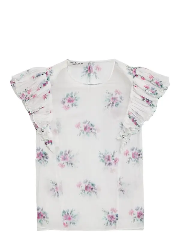 Philosophy Di Lorenzo Serafini Floral-print Chiffon Blouse With Ruffles - White