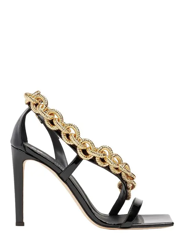 GIUSEPPE ZANOTTI Agata Chaintrimmed Patent Leather Sandals - Black