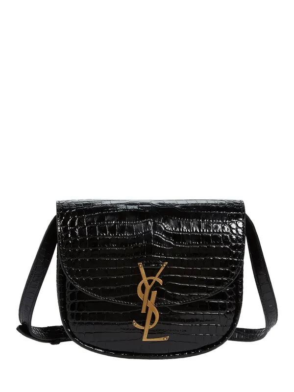 Saint Laurent Kaia Croc Embossed Leather Crossbody Bag - Nero