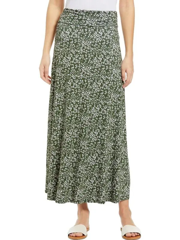 Loveappella Printed Maxi Skirt With Roll Top - Sage/ivory