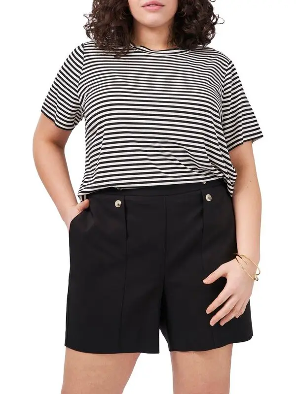 Vince Camuto Striped Crewneck T-shirt - Rich Black