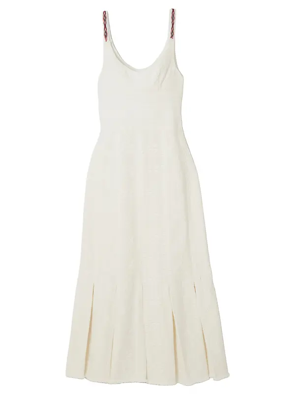 Rue Mariscal Frayed Pleated Embroidered Cotton-voile Midi Dress - White
