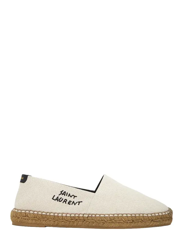 Saint Laurent Embroidery Espadrille - Cuir Moon Ecru & Noir