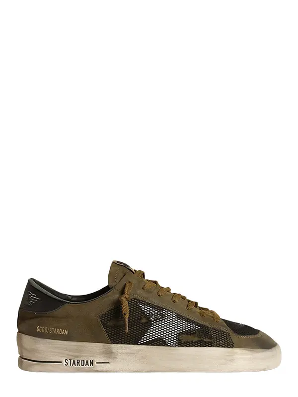 Golden Goose Stardan Leather And Mesh Sneakers - Black/military Green