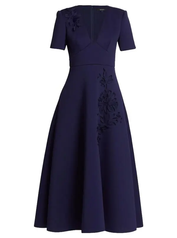 Badgley Mischka Laser-cut Floral Fit-&-flare Dress - Navy