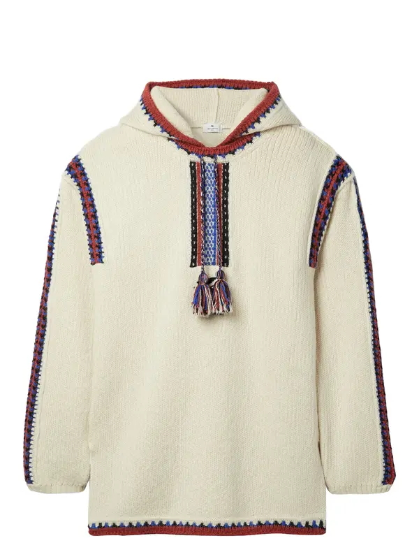 Etro Klara Hooded Embroidered Wool-blend Sweater - White