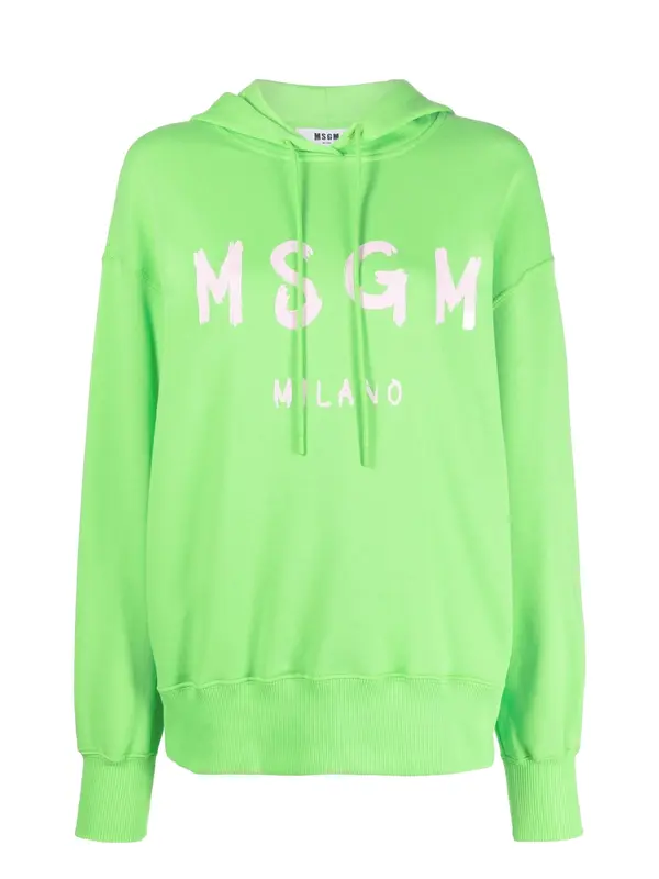 MSGM Logo-print Cotton Hoodie - Green