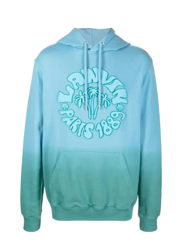 LANVIN Embossed Logo Ombré Cotton Hoodie - Blue