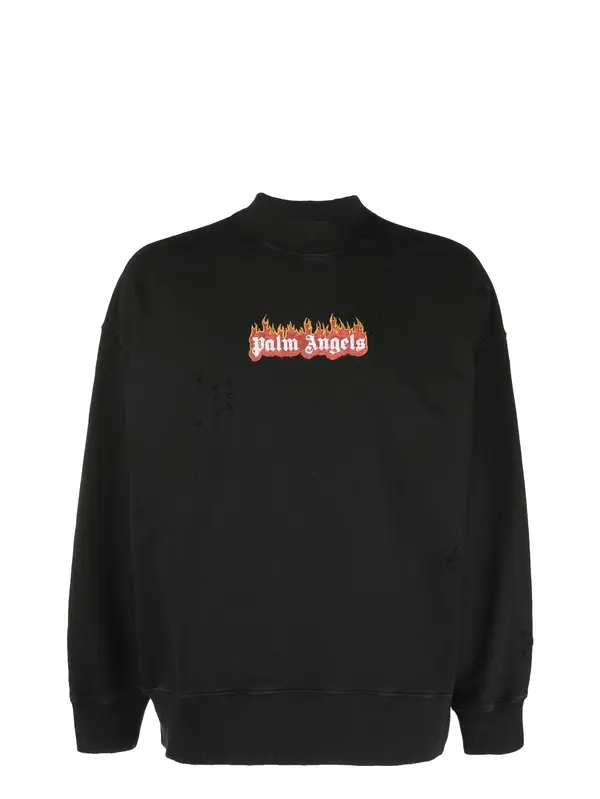 Palm Angels Burning Logo-print Distressed Sweatshirt - Black