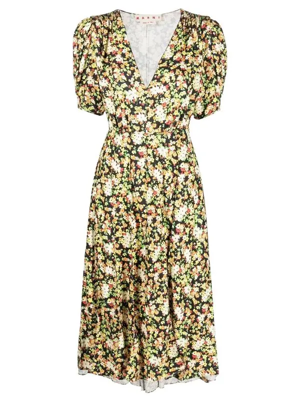Marni Floral-print Midi Dress - Black