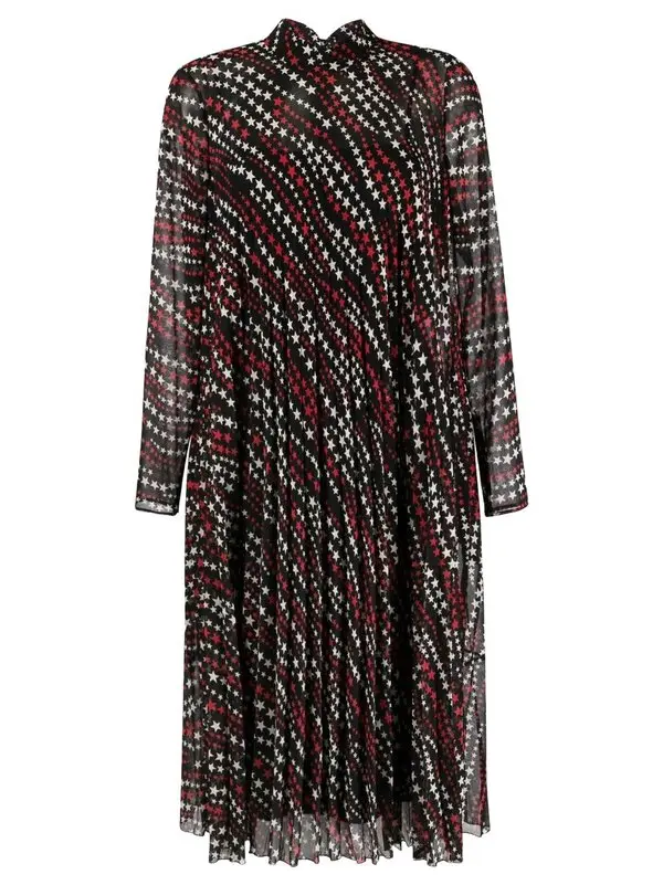 Red Valentino Star Print Pleated Dress - Black