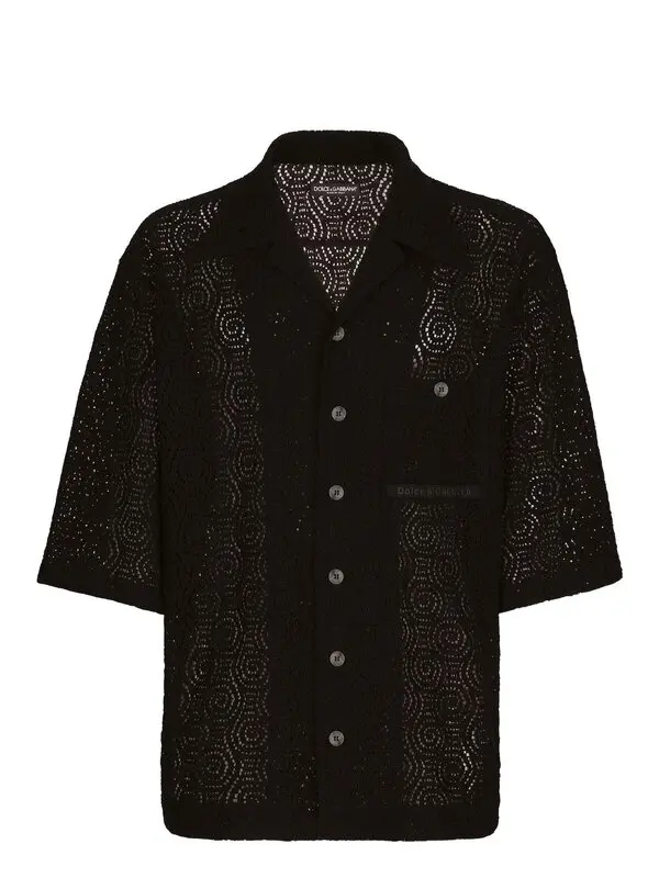 Dolce & Gabbana Cordonetto-lace Bowling Shirt - Black