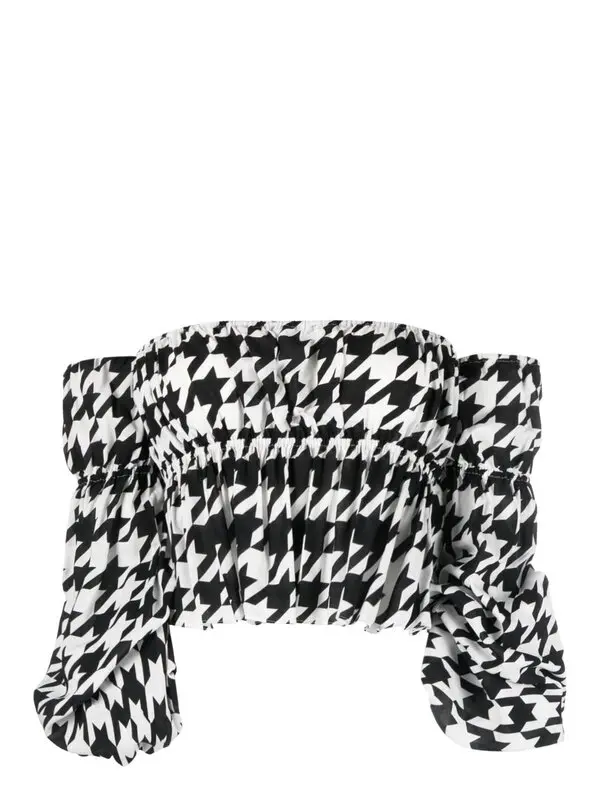 Balmain Houndstooth Off-shoulder Blouse - Black