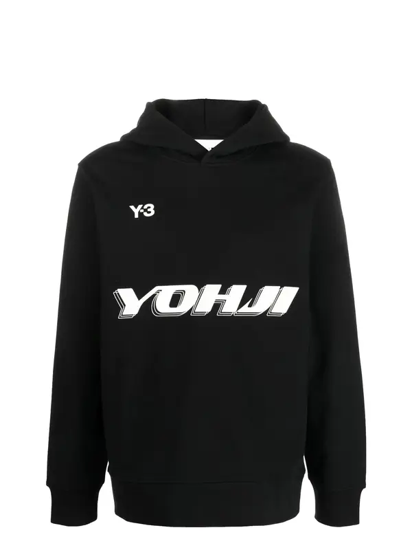Y3 Logo-print Cotton Hoodie - Black