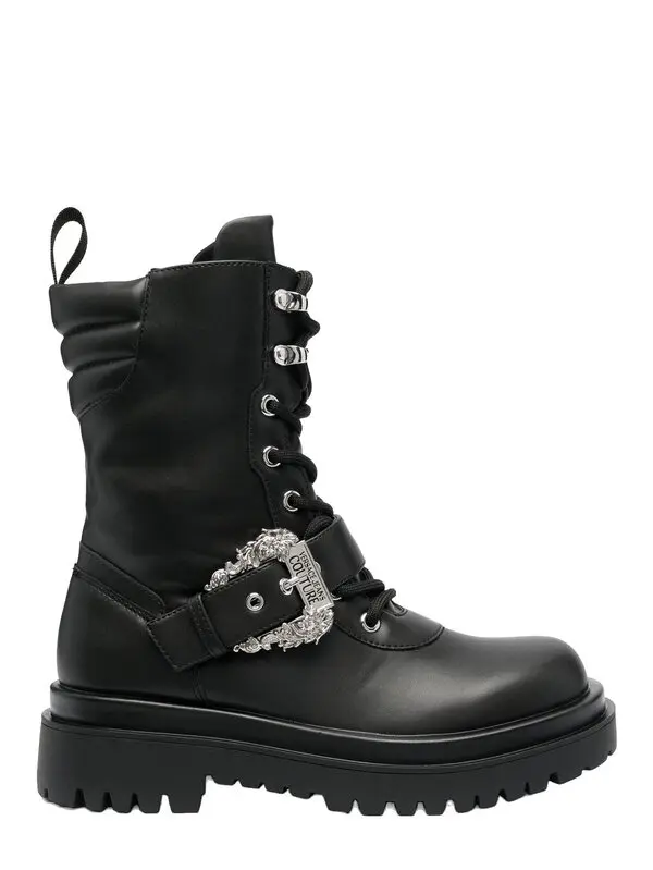 Versace Baroque-buckle Combat Boots - Black