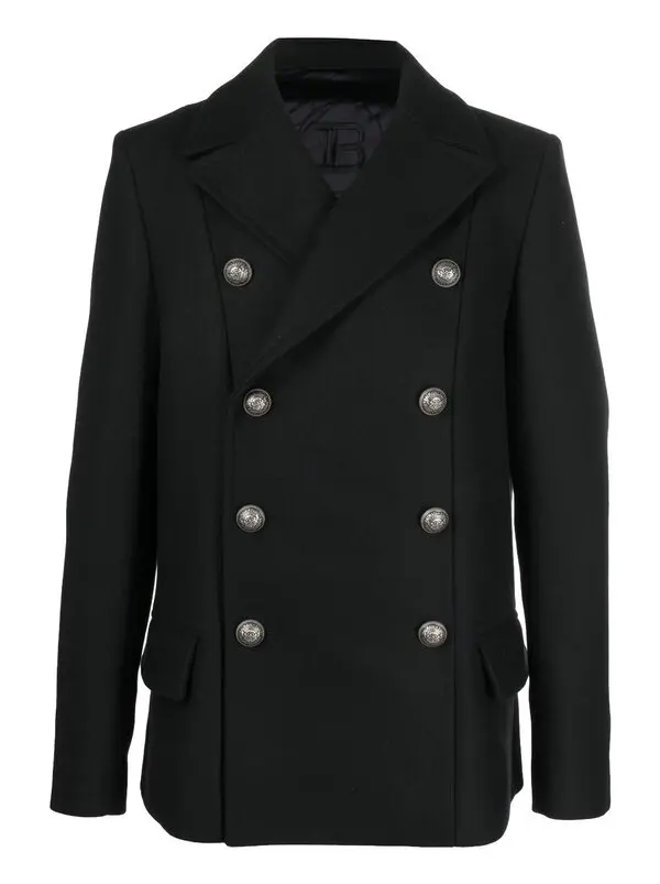 Balmain Double-breasted Virgin Wool Coat - Black