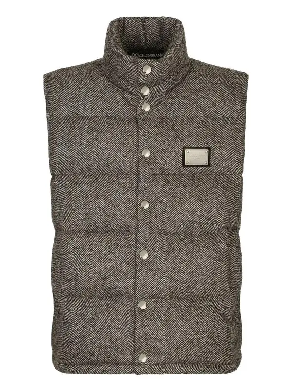 Dolce & Gabbana Chevron-knit Padded Gilet - Grey