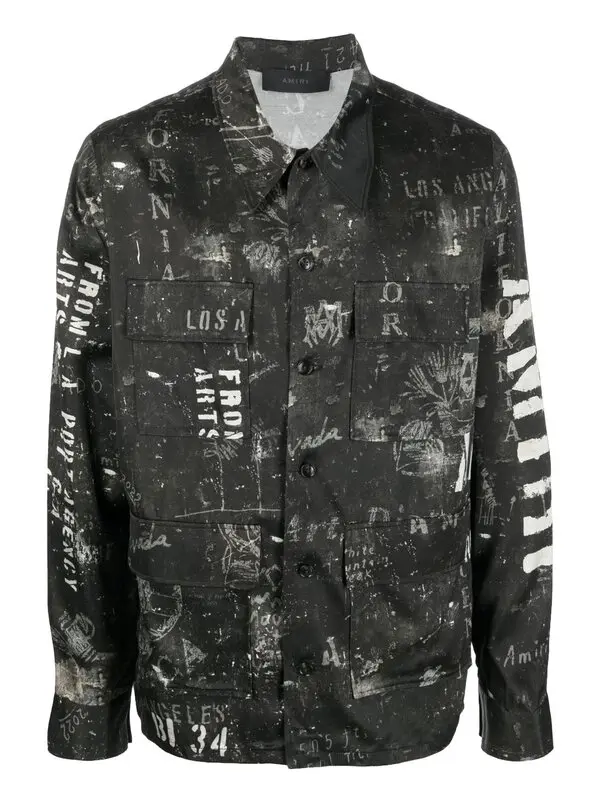 Amiri Logo-print Satin Shirt - Black