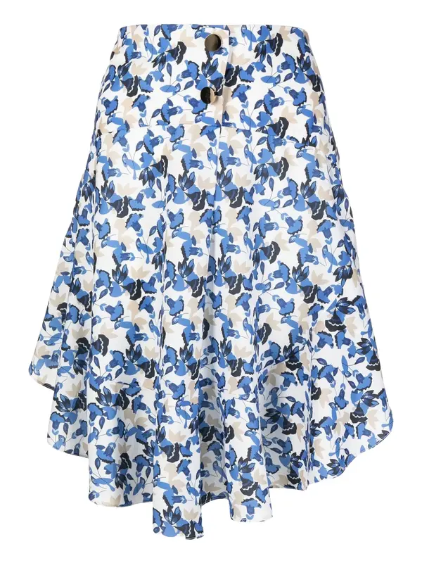BAMBAH Floral-print Asymmetric Skirt - Blue