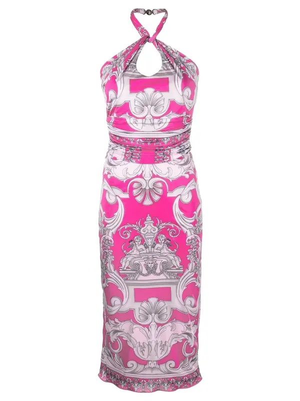 Versace Barocco-print Midi Dress - Pink