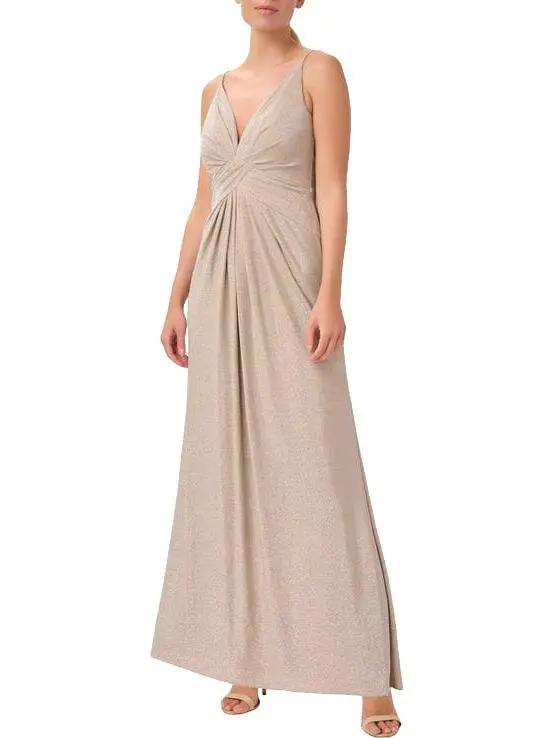Adrianna Papell Metallic Jersey Gown - Champagne