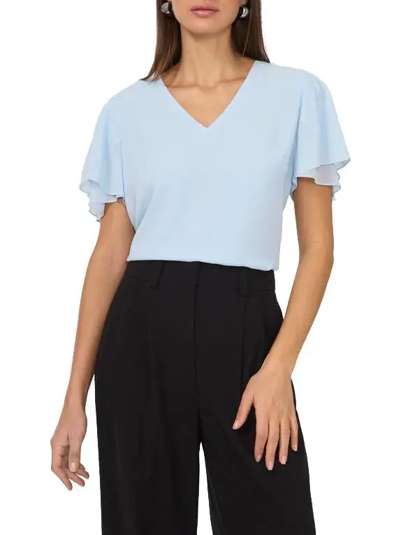 Vince Camuto V-neck Tulip Sleeve Chiffon Top - Frozen