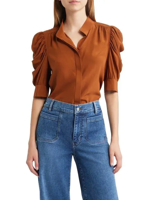 FRAME Gillian Silk Button-up Shirt - Rust