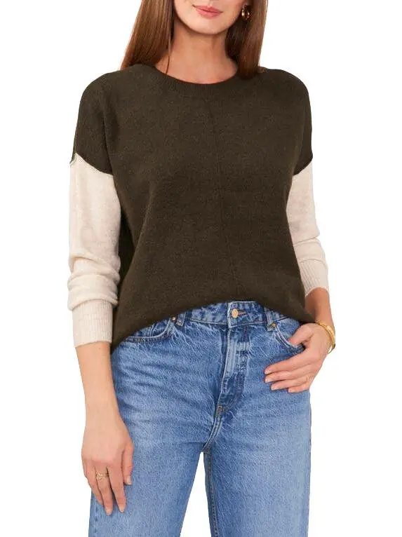 Vince Camuto Colorblock Relaxed Fit Sweater - Dark Olive