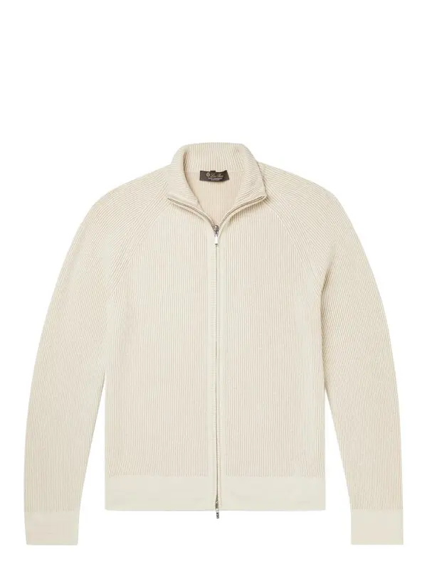 Loro Piana Ribbed Baby Cashmere Zip-up Sweater - Neutrals