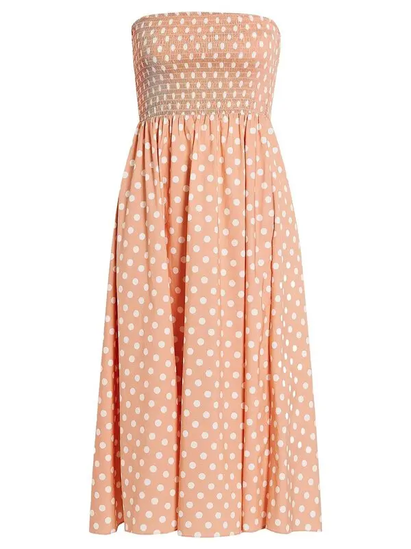 Caroline Constas Haisley Shirred Polkadot Midi Dress - Blush