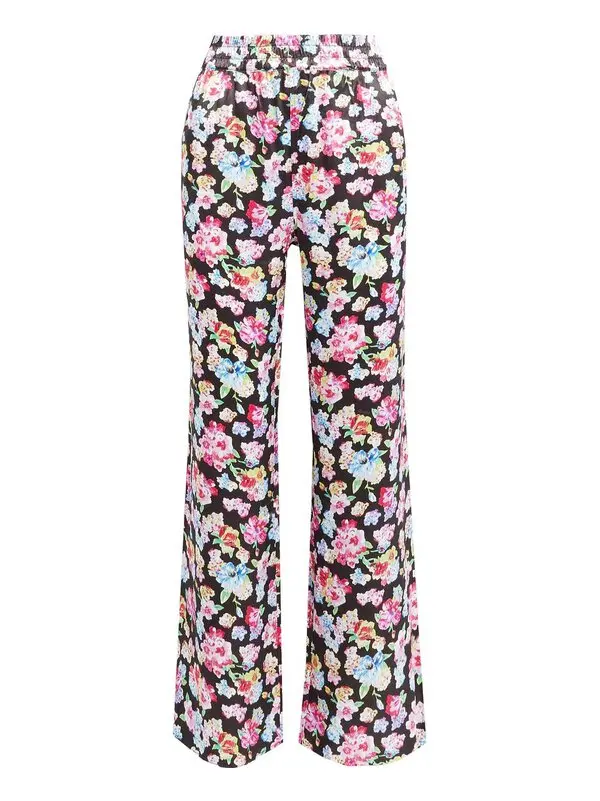 GANNI Floral-print Satin Pajama Pants - Black