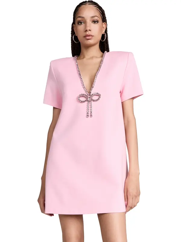 AREA Crystal Bow Ponte T-shirt Dress - Pale Pink