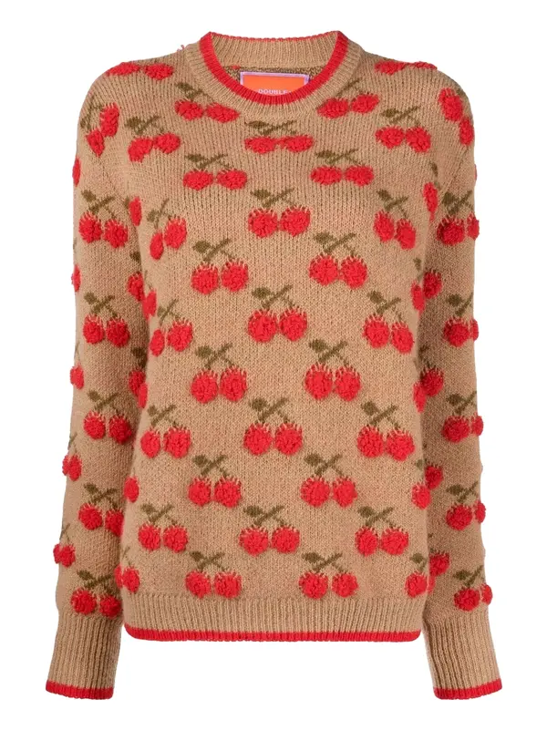 La DoubleJ Cherry Intarsia-knit Jumper - Neutrals