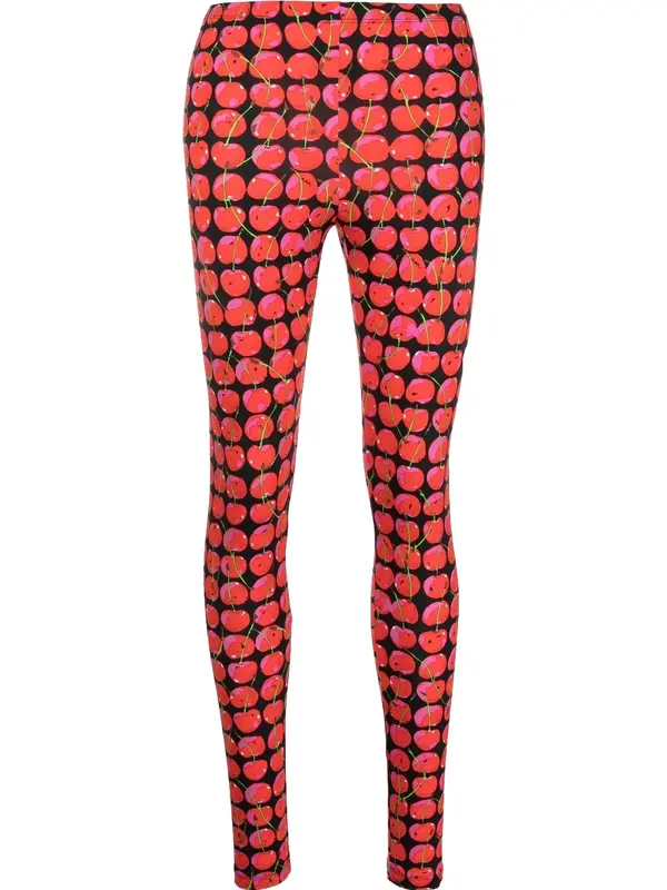 La DoubleJ Cherry-print Mid-rise Leggings - Black