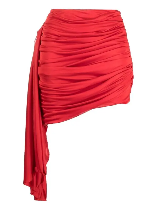 ANDREĀDAMO Ruched Asymmetric Bodycon Skirt - Red