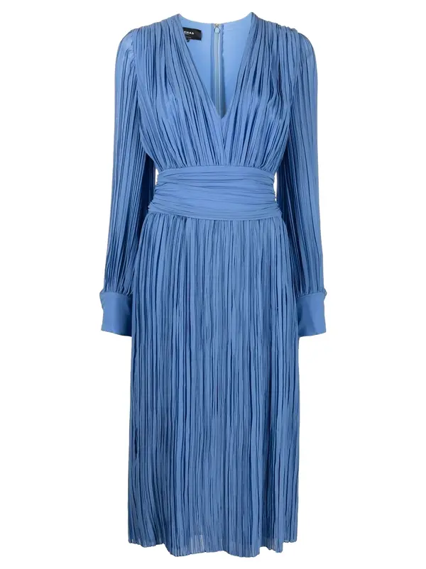 Rochas Plissé-detail Midi Dress - Blue