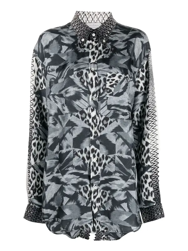PIERRE-LOUIS MASCIA Abstract-print Silk Shirt - Grey