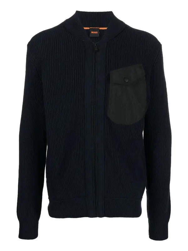 BOSS Zipped-up Knit Cardigan - Blue