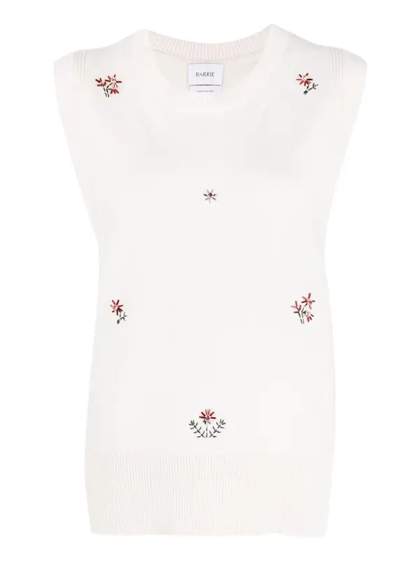 BARRIE Floral Embroidered Cashmere Top - Neutrals
