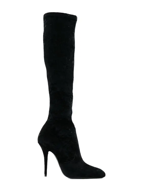 Saint Laurent Ella Velvet Thigh-high Boots - Black