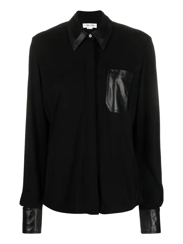 Victoria Beckham Leather Accent Shirt - Black