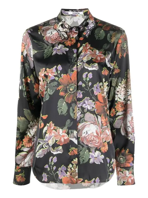 Vivetta Floral-print Long-sleeve Shirt - Black
