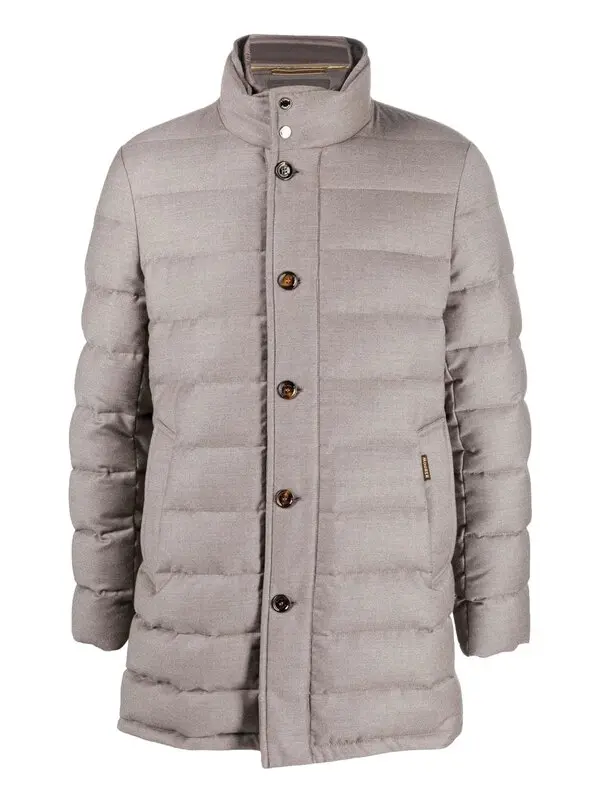 MOORER Padded Buttoned-up Coat - Neutrals