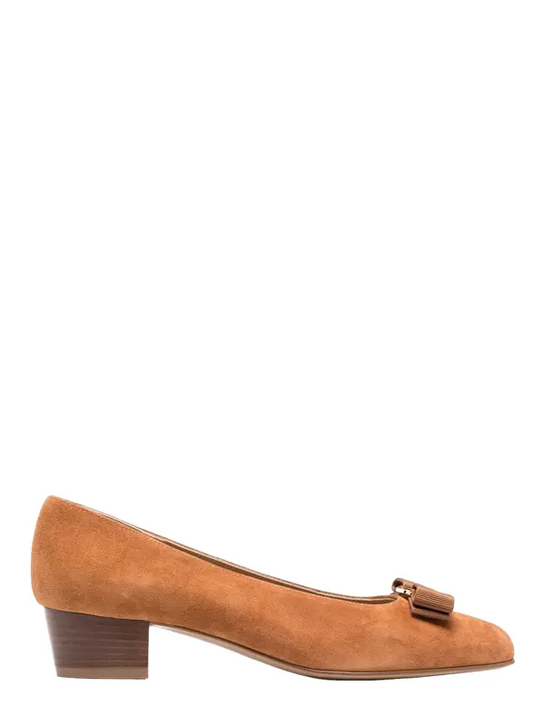 FERRAGAMO Suede Pumps With Bow Detailing - Brown